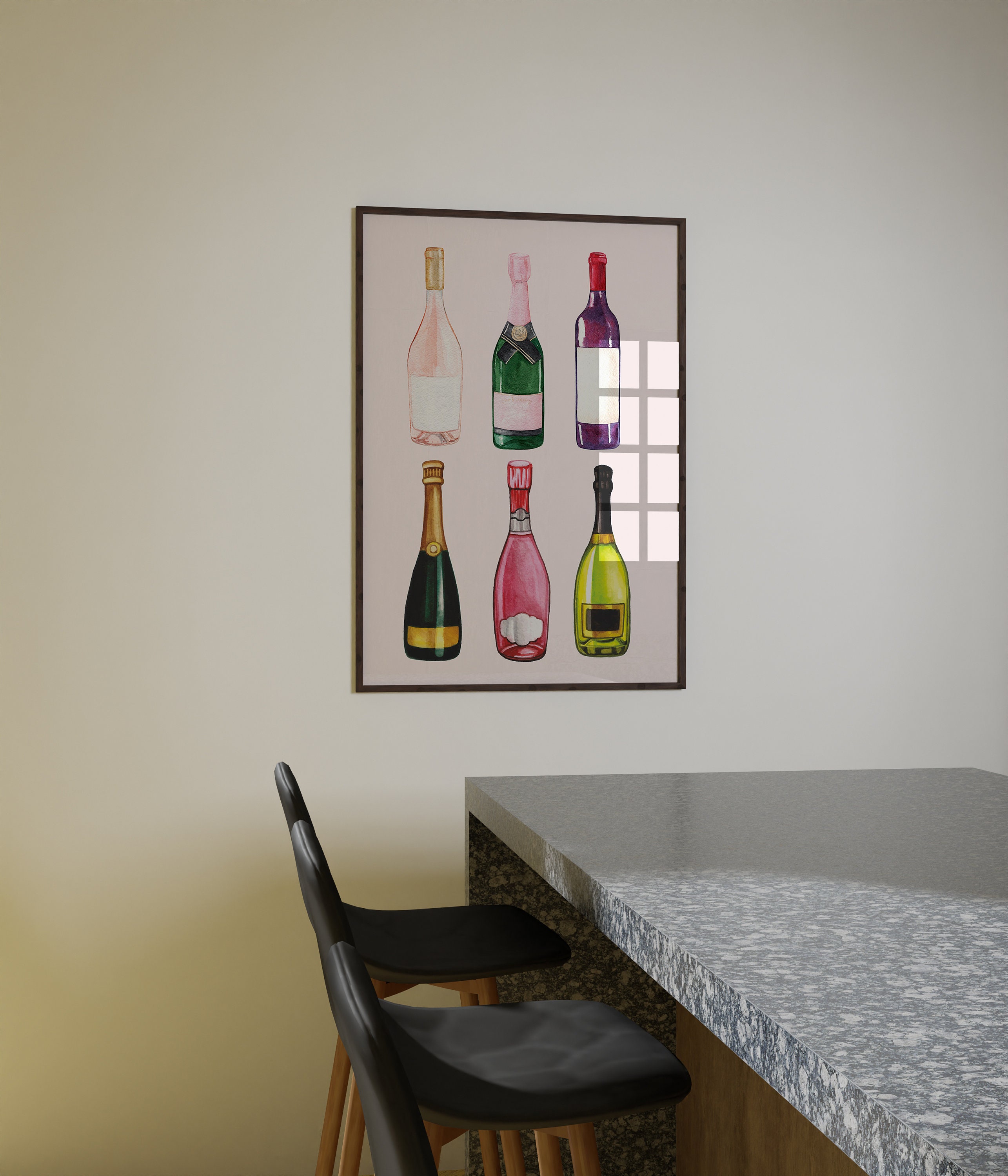 Retro Champagne Print Wall Art, Bar Cart Decor, Chinoiserie Wall Art ...