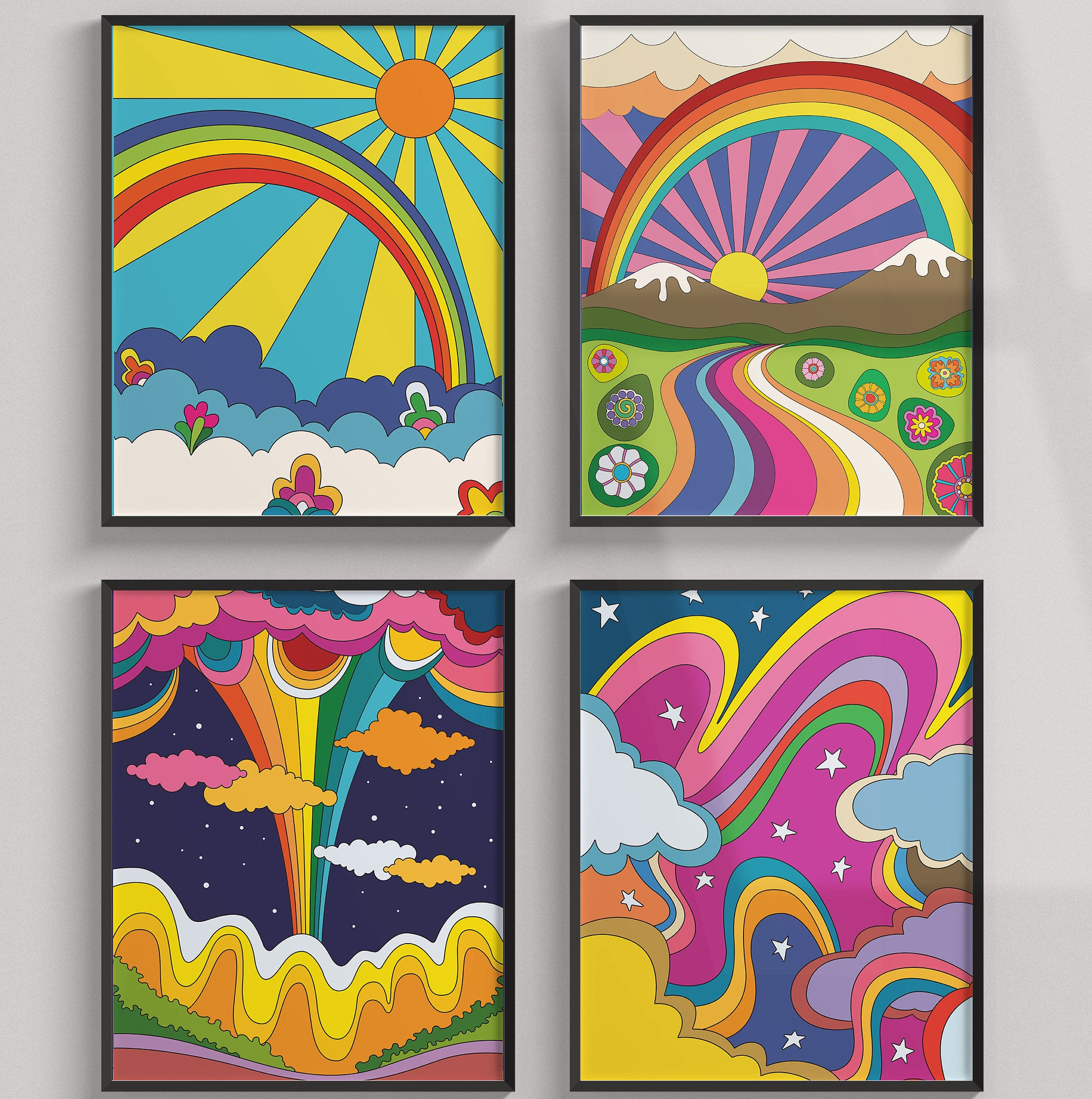 Retro Rainbow Art, Vibrant Wall Decor, Colorful Abstract Wall Art ...