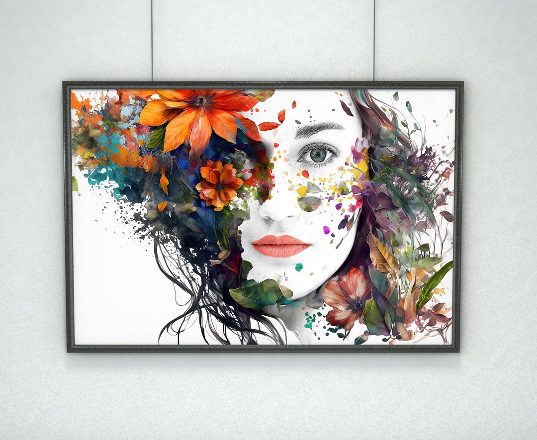 Custom Half Face Portrait With Floral Print, Personalized Flower Half ...