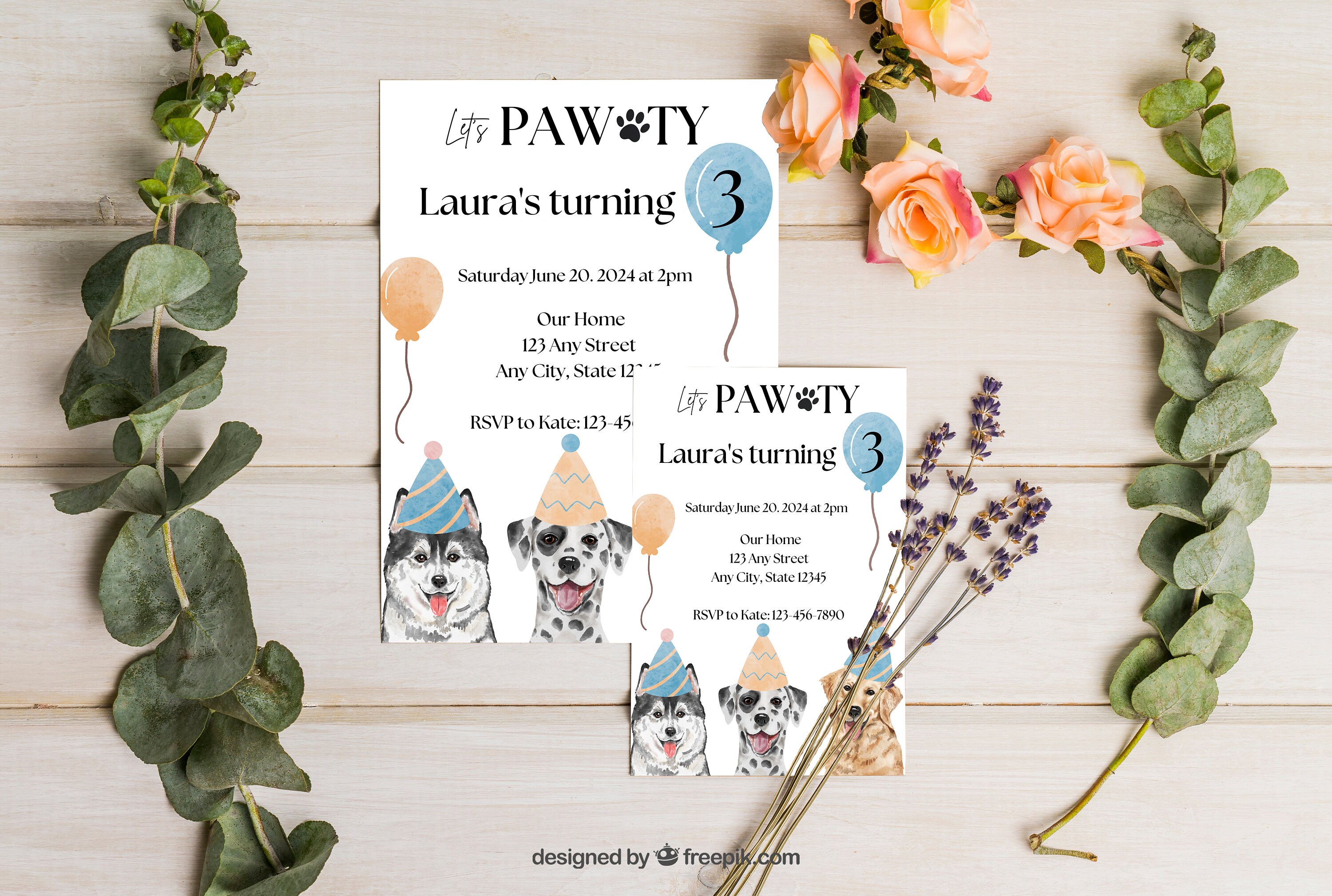 Editable Dog's Birthday Invitation Template, Printable Dog Pawty ...