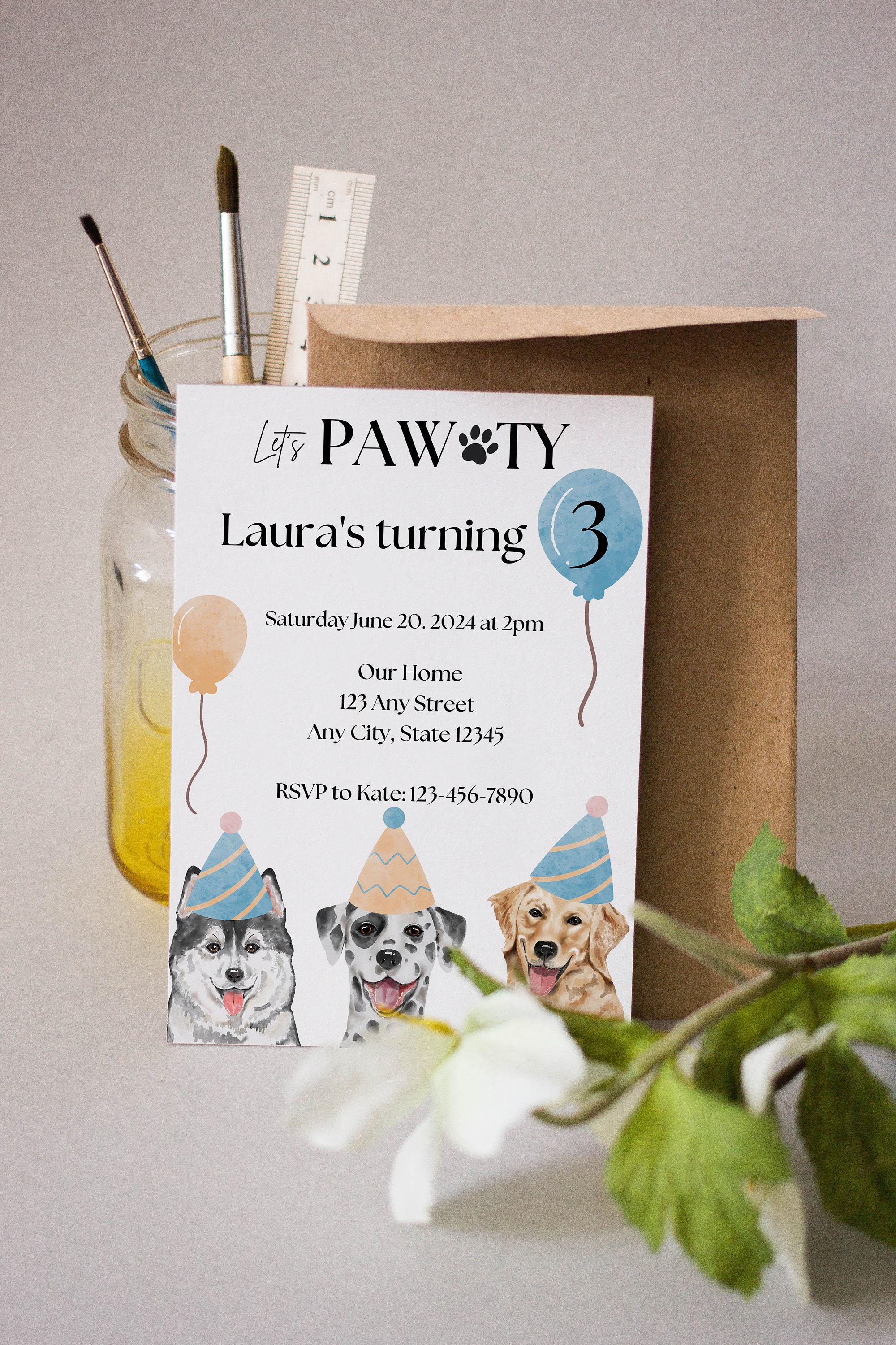 Editable Dog's Birthday Invitation Template, Printable Dog Pawty ...