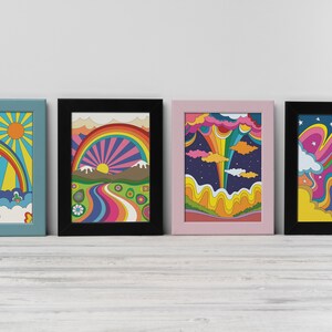 Retro Rainbow Art, Vibrant Wall Decor, Colorful Abstract Wall Art ...