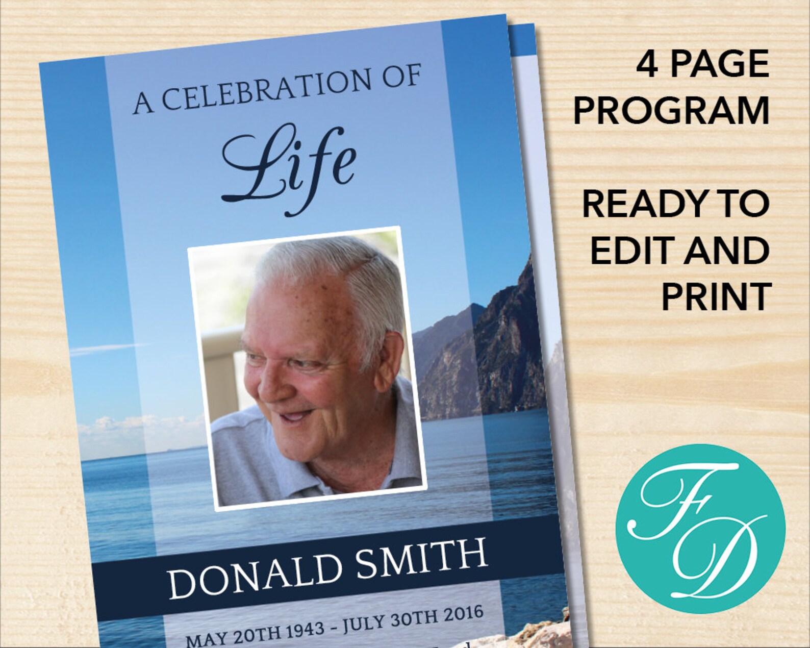 Blue Funeral Program Template for Man Male Funeral Program - Etsy UK