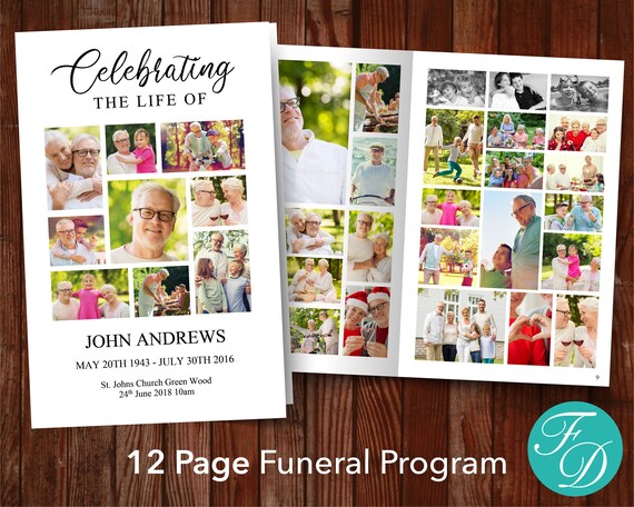 12 Page Funeral Program Template With Photo Collage Obituary | Etsy