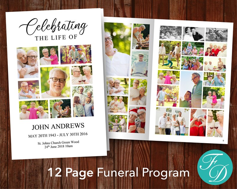 12 Page Funeral Program Template With Photo Collage Obituary - Etsy