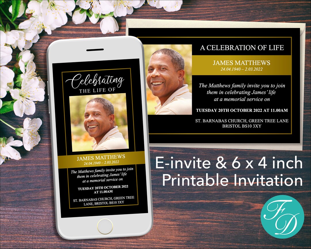 Funeral E-invite & Invitation Card Celebration of Life Invitation ...