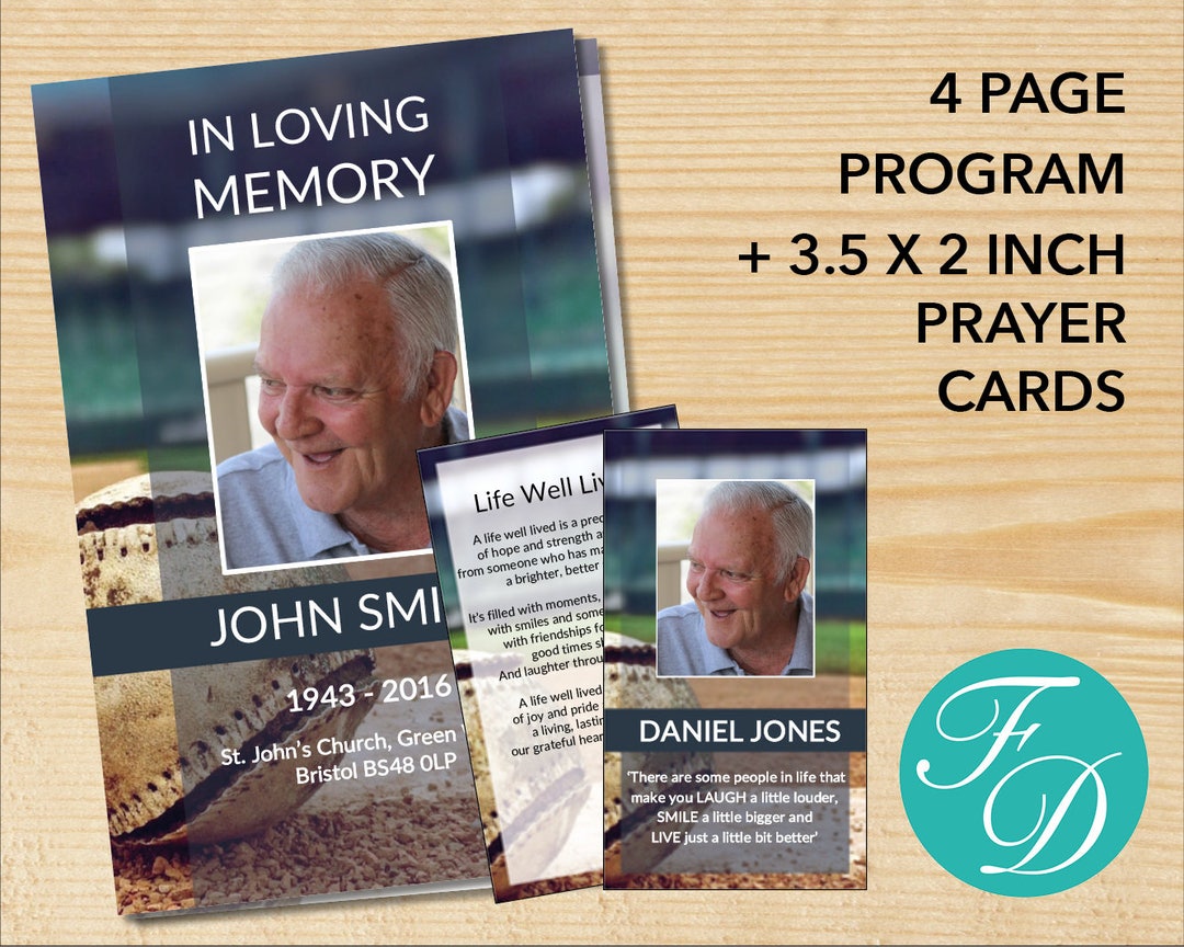Baseball Funeral Program Template + Prayer Card | Baseball Celebration ...