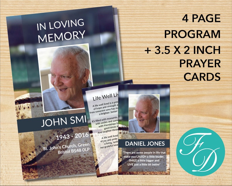 Baseball Funeral Program Template Prayer Card Baseball - Etsy