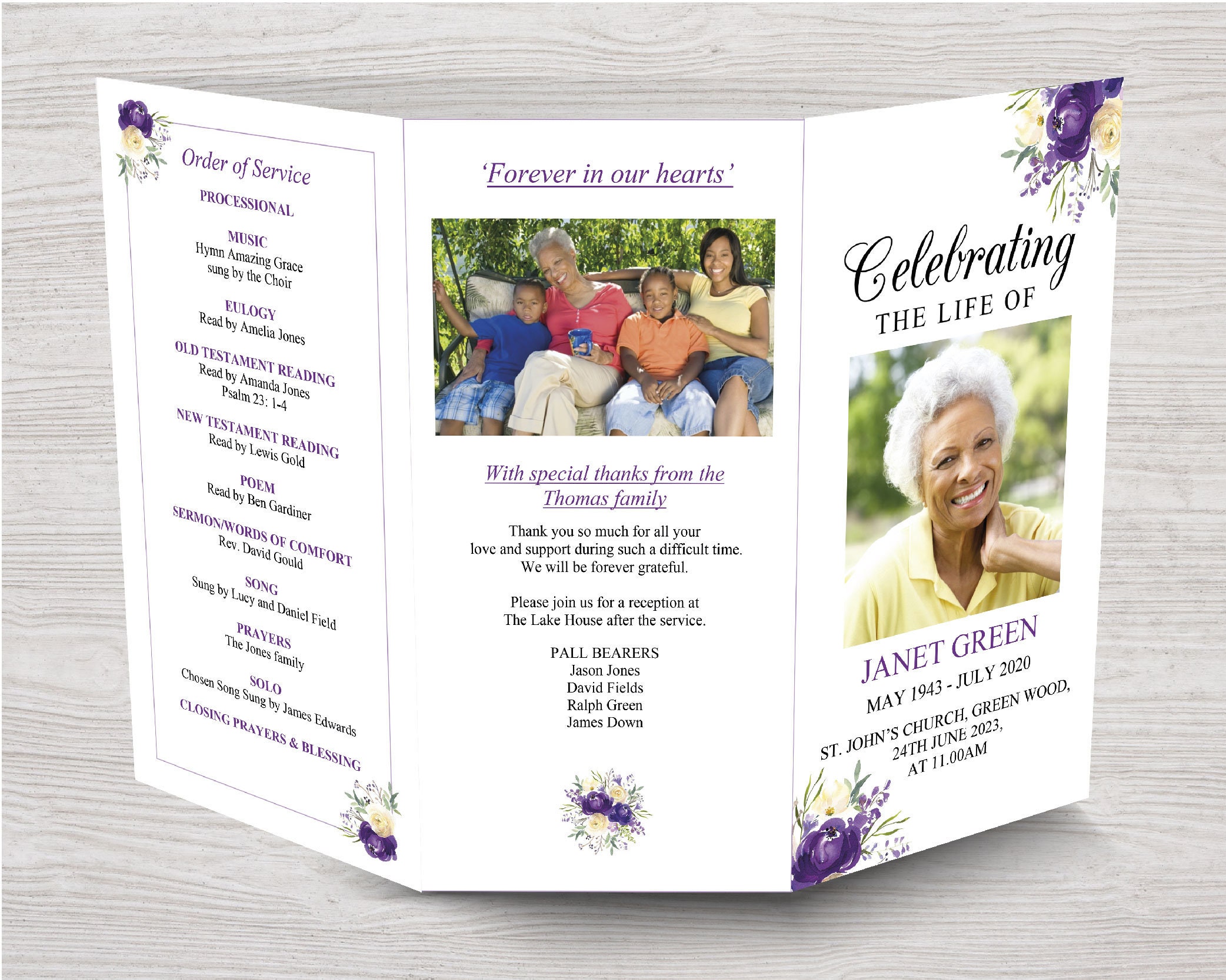 11x17 Trifold Funeral Program Template for Woman Tabloid Tri - Etsy