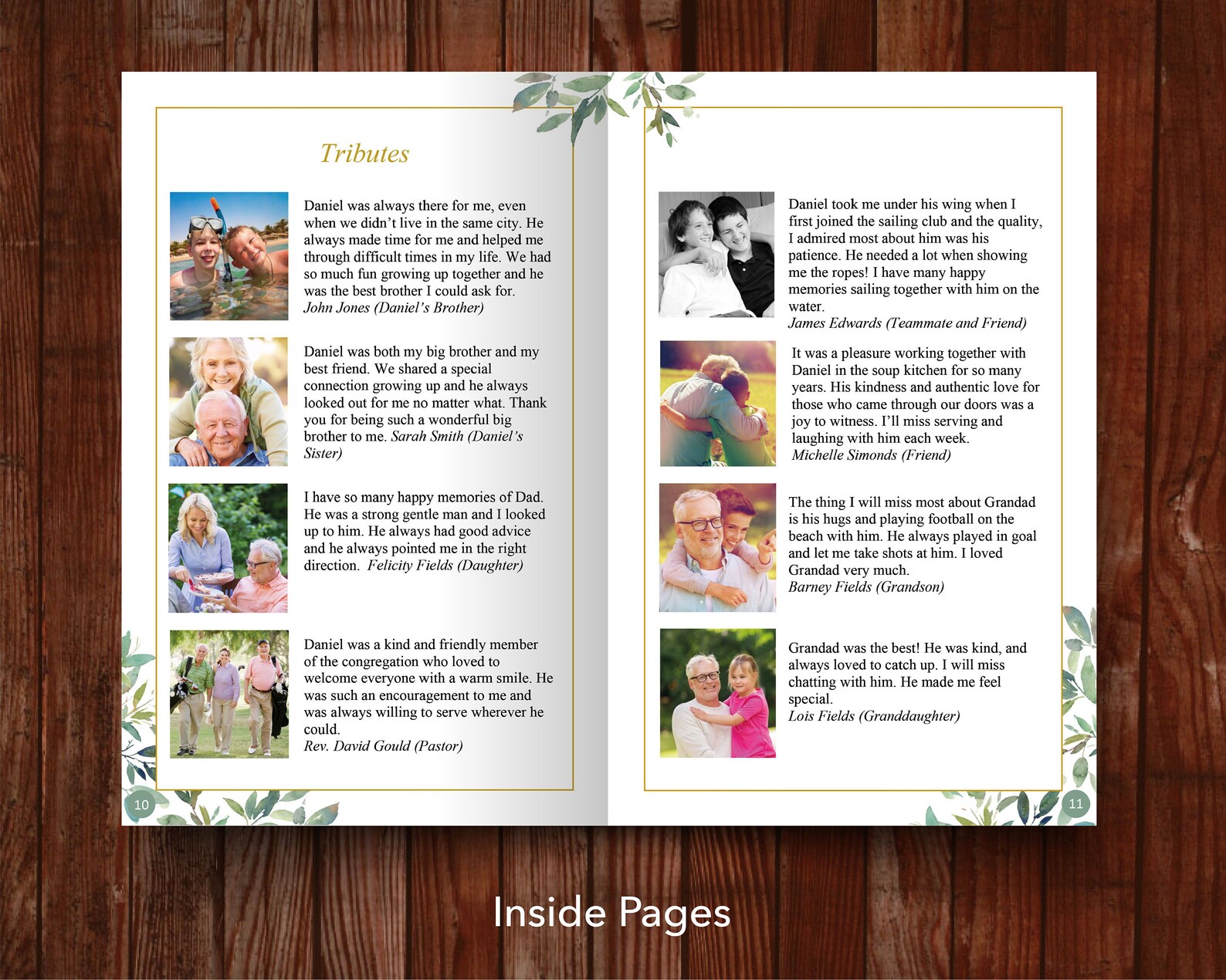 12 Page Funeral Program Template With Green Leaves | Obituary Template ...