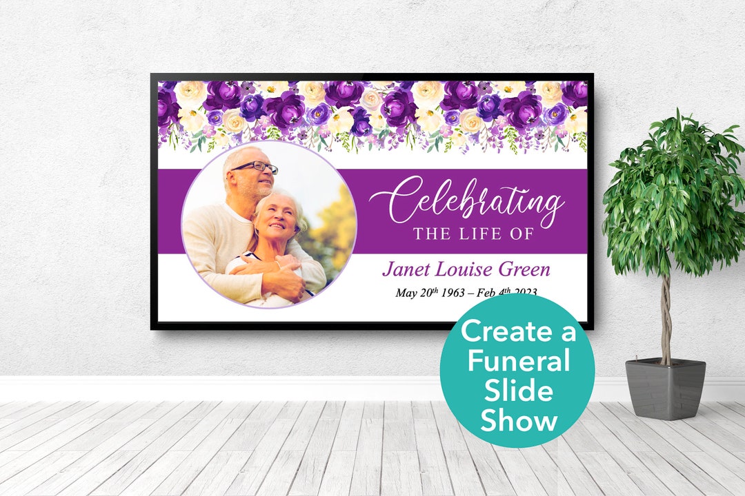 Premium Funeral Powerpoint Template With Purple Flowers | Funeral ...