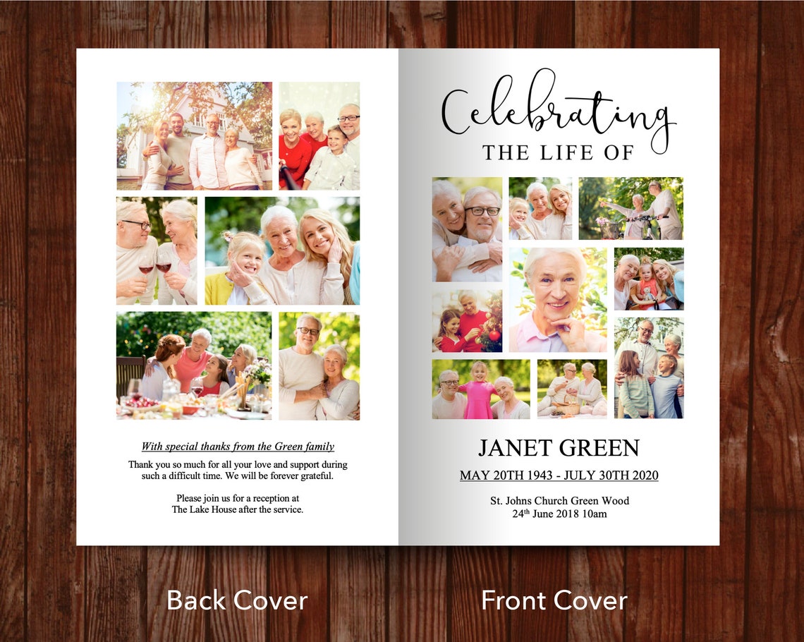 8 Page Funeral Program Template With Photo Collages Obituary | Etsy UK