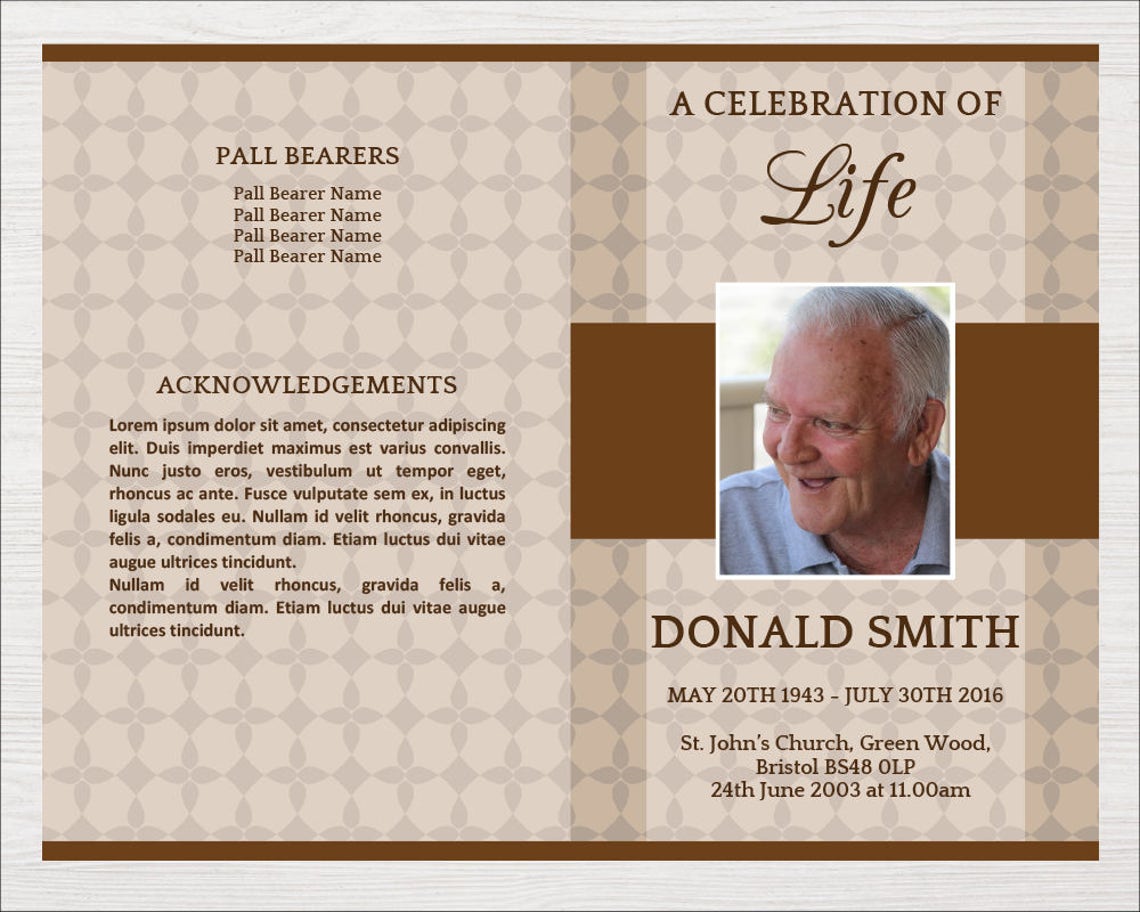 Traditional Funeral Program Template for Man Classic | Etsy UK