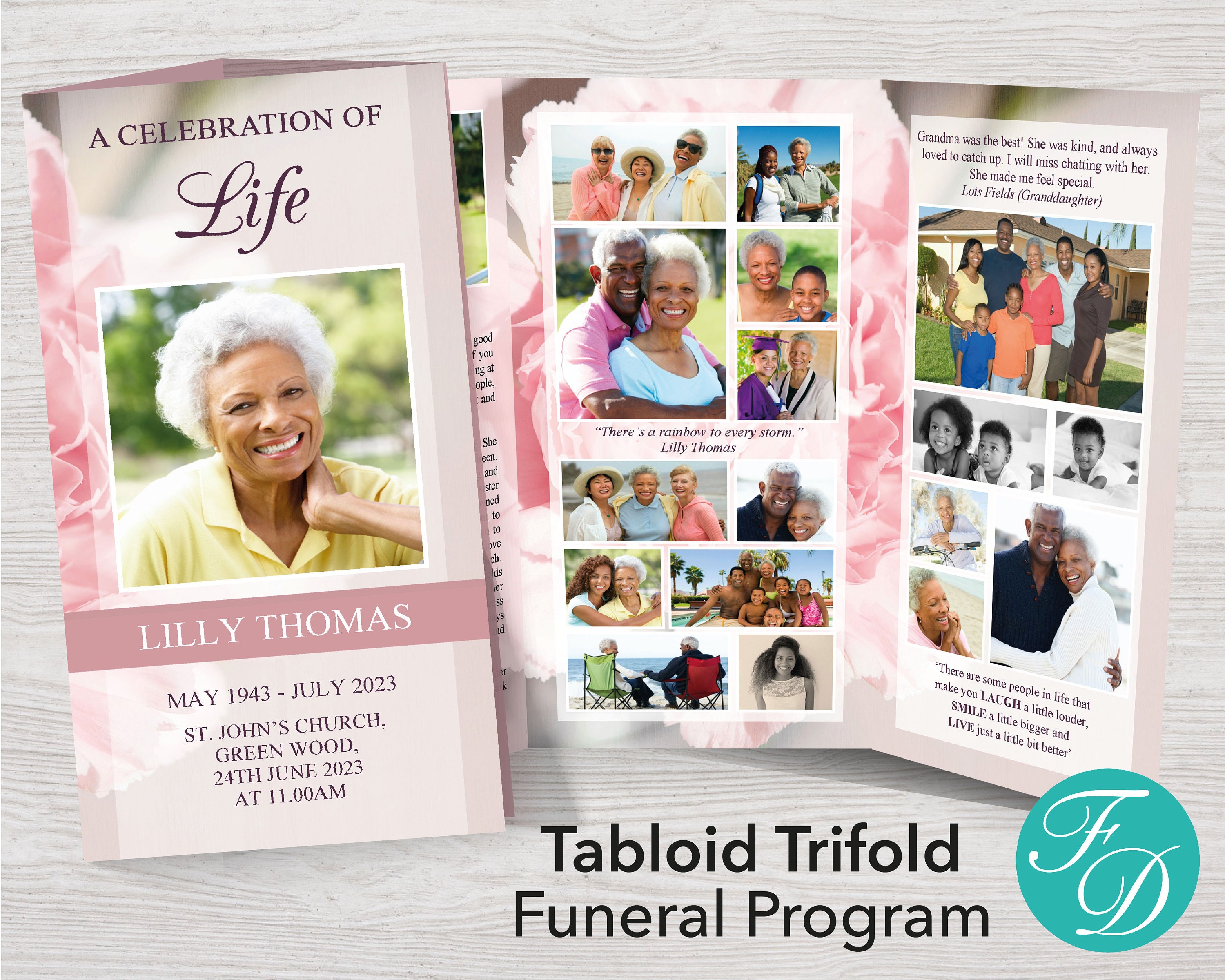 11x17 Trifold Funeral Program Template With Pink Carnations - Etsy