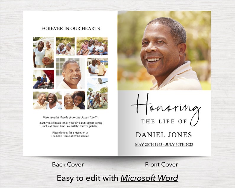 Funeral Program Template With Photo Collage and Obituary - Etsy UK