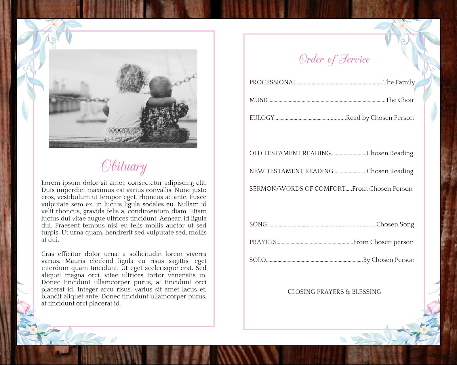 Watercolor Funeral Program Template Celebration of Life | Etsy