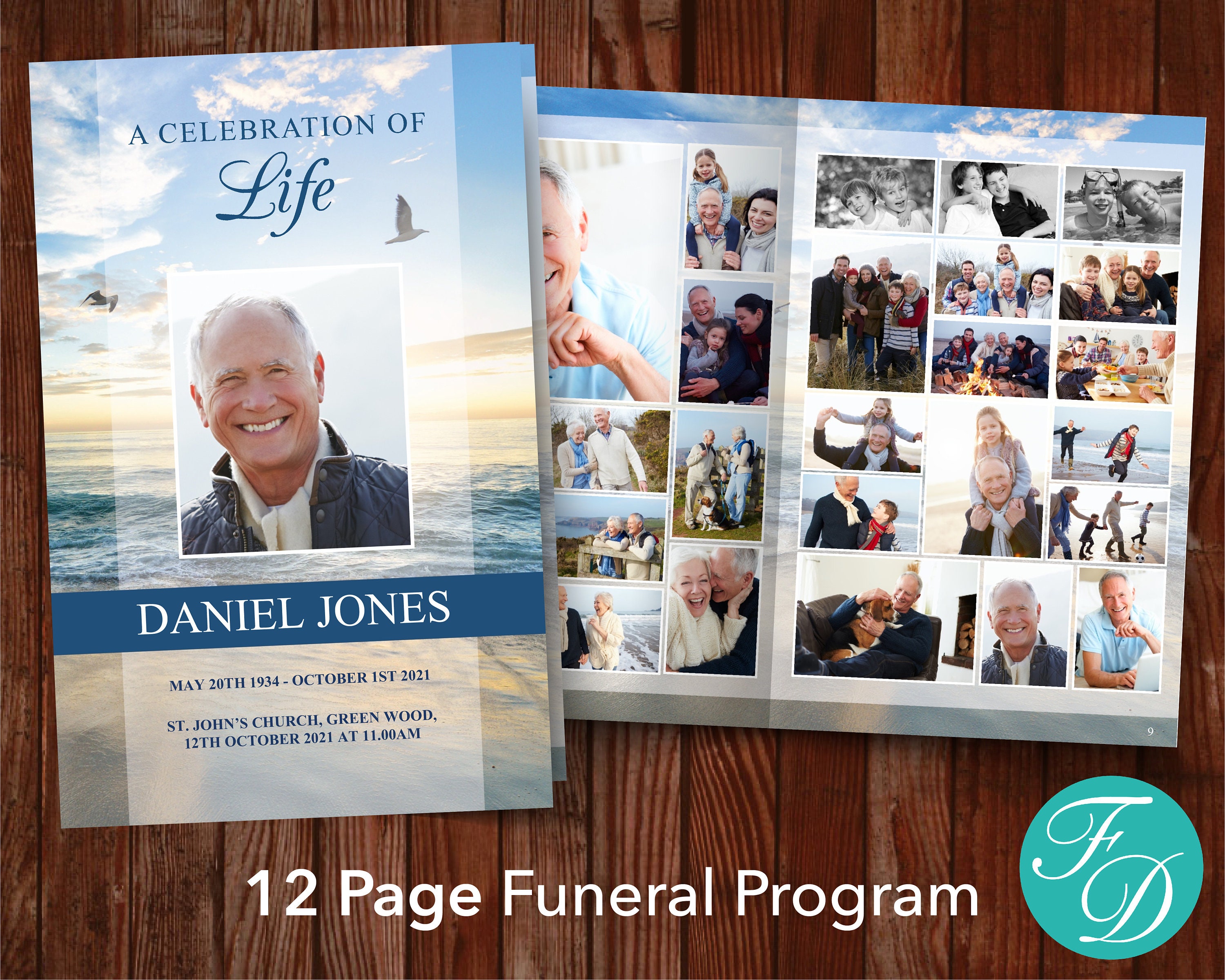 12 Page Funeral Program Template for Man Obituary Template - Etsy UK