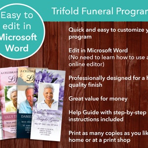 11x17 Trifold Funeral Program Template With Pink Roses | Tabloid ...