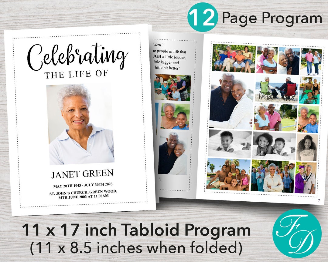 11x17 Funeral Program Template With 12 Pages | Minimalist Funeral ...