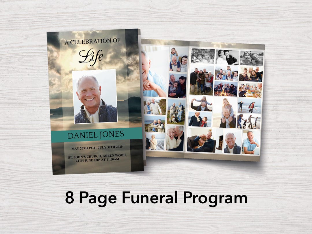 Manly Funeral Program Template, 8 Page Memorial Booklet for Man ...