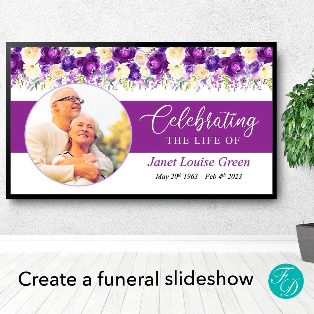 Premium Funeral Powerpoint Template With Purple Flowers Funeral ...