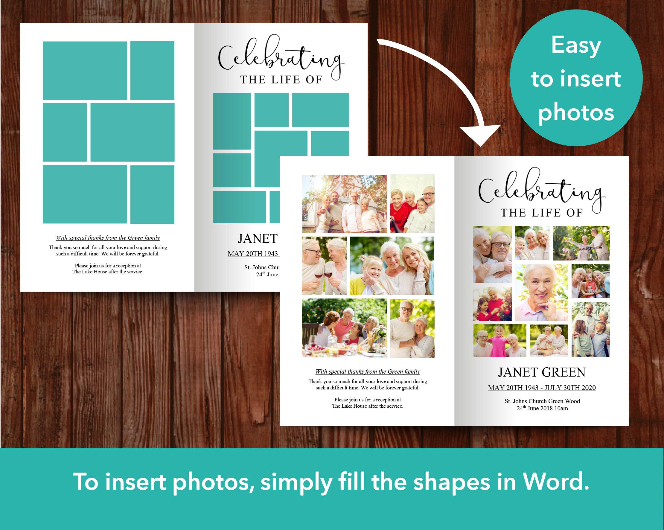 8 Page Funeral Program Template With Photo Collages Obituary | Etsy UK