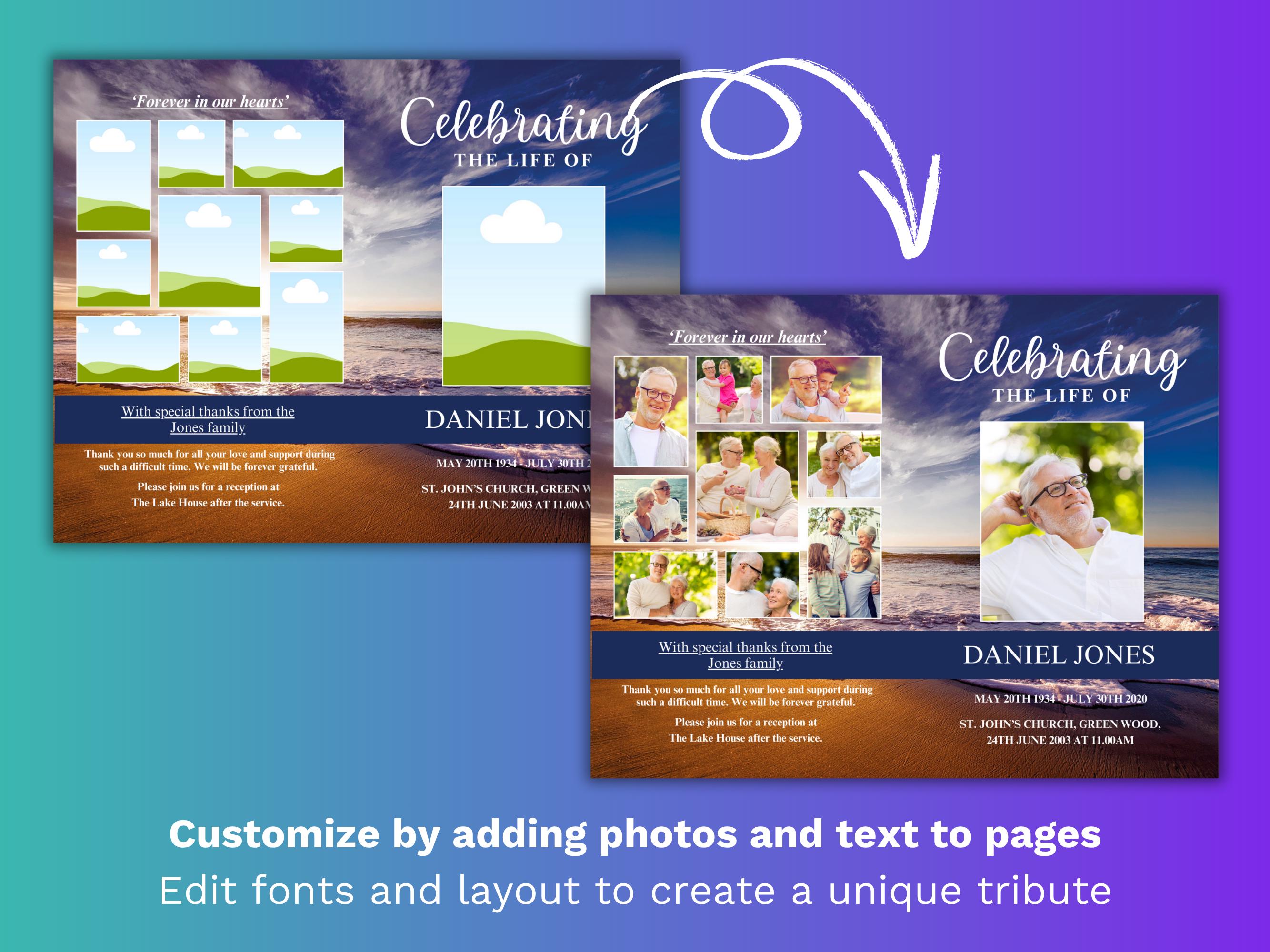 Sunset Canva Funeral Program Template: 4 Page Memorial Program is Easy ...