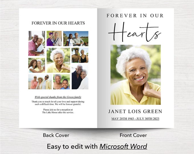 Editable Funeral Program Template | 4 Pages | Heartwarming Photo ...