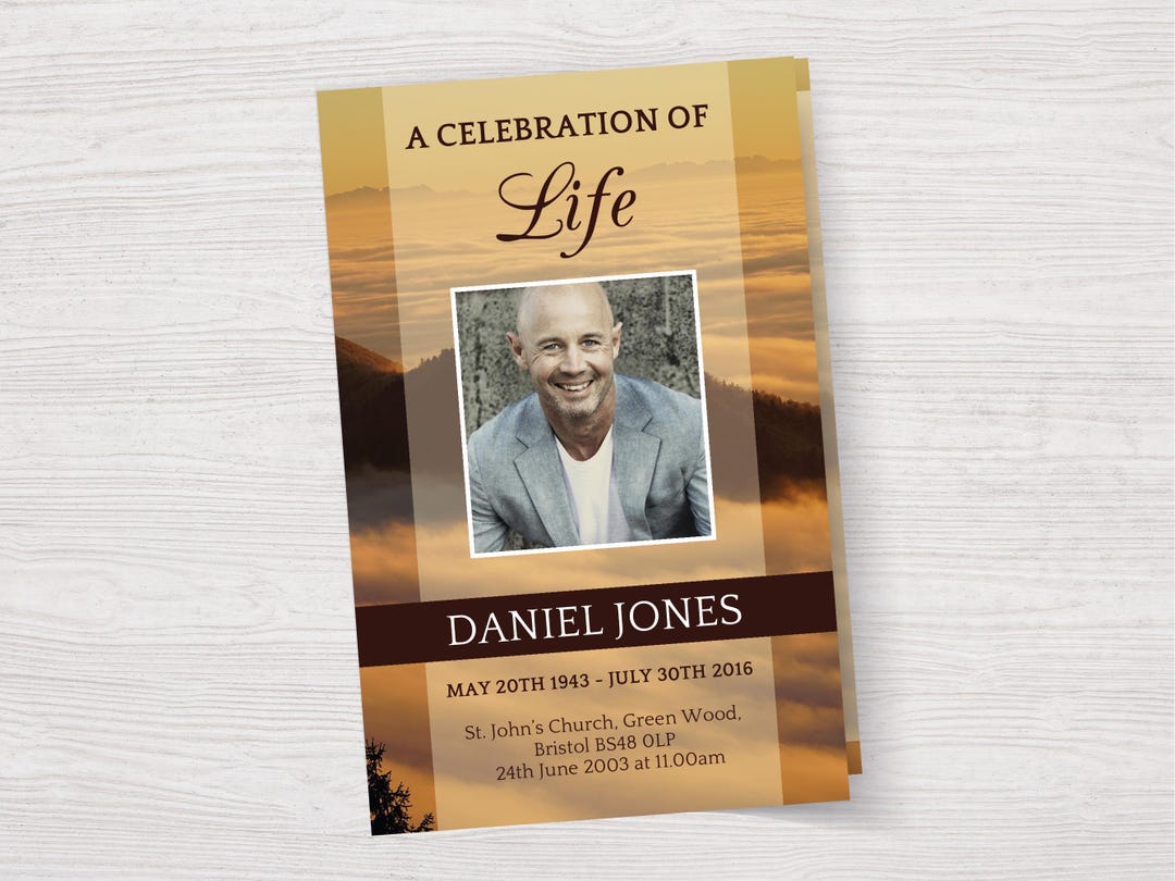 Sunset Funeral Program Template for Man | Celebration of Life Program ...