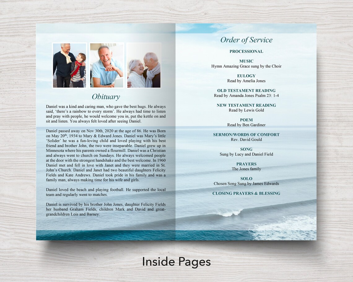 Ocean Funeral Program Template Celebration of Life Program | Etsy
