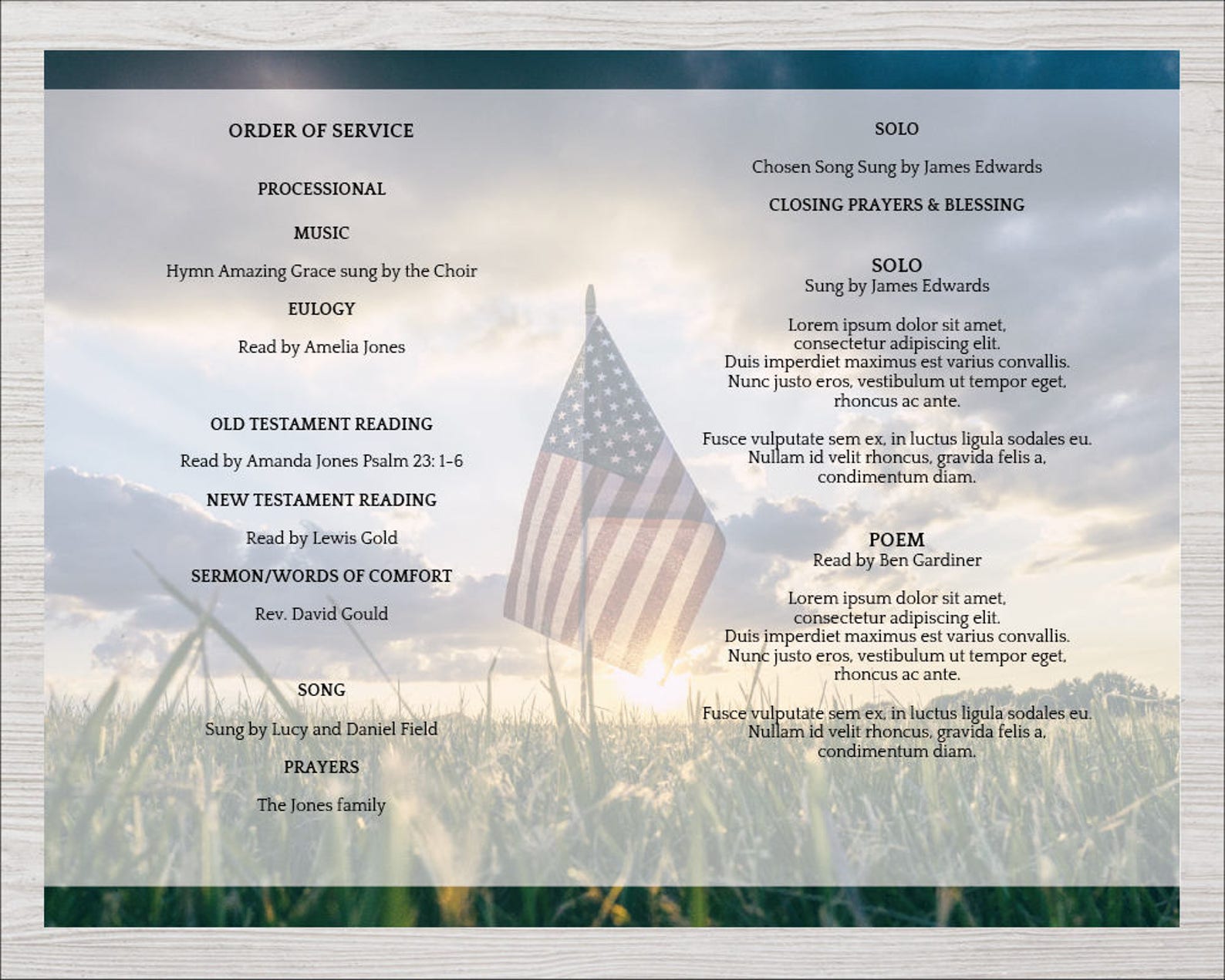 Military Funeral Program Template 8 Page American Flag - Etsy UK