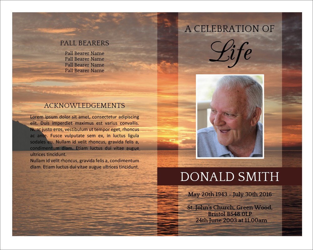 Sunset Funeral Program Template Funeral Order of Service - Etsy UK