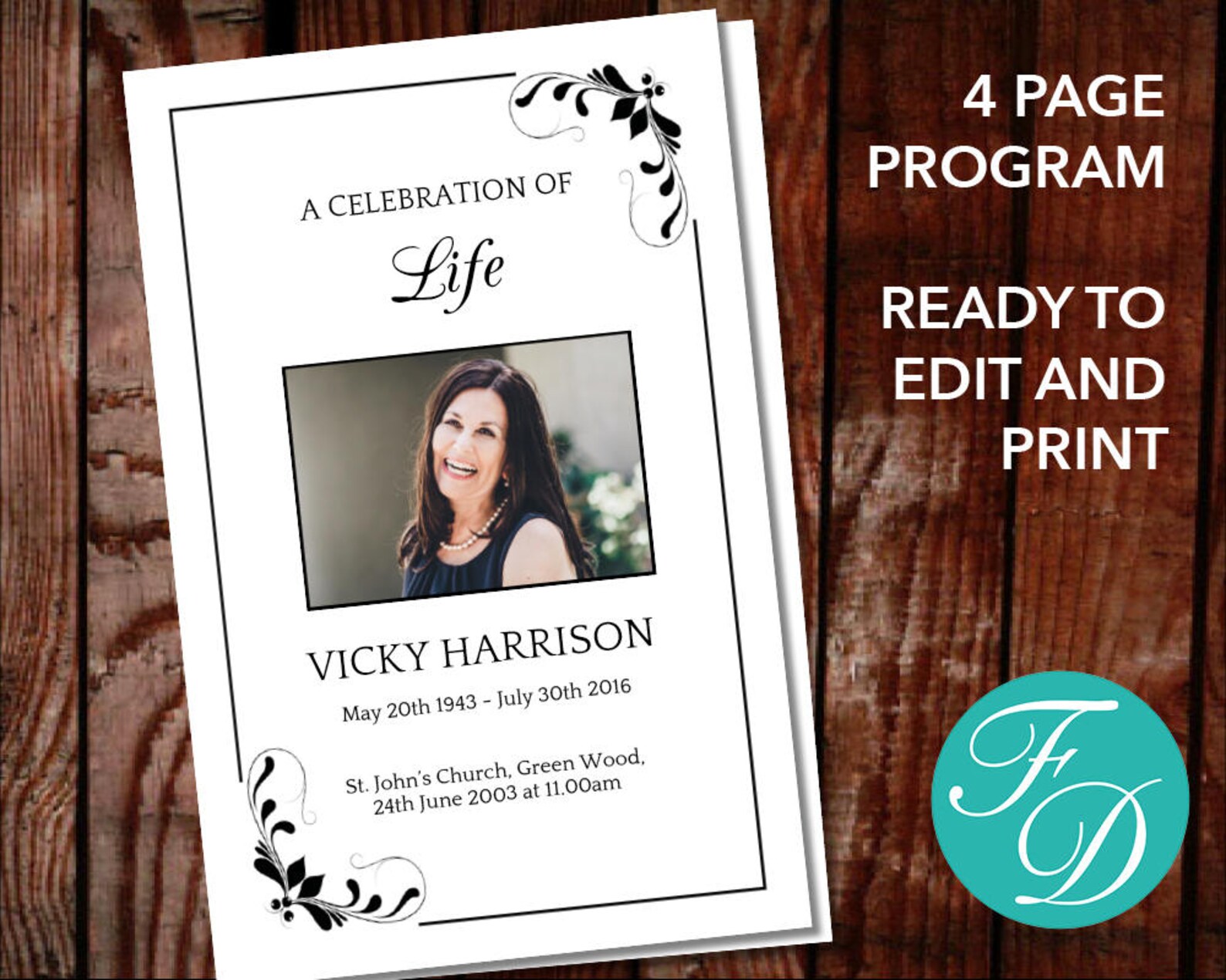 Funeral Program Template for Woman Celebration of Life - Etsy
