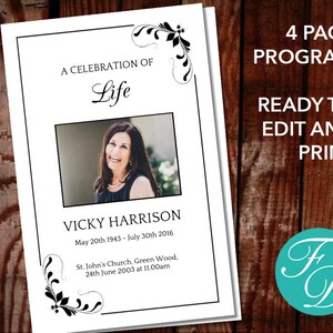 Funeral Program Template for Woman | Celebration of Life Program With ...