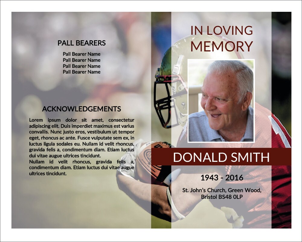 Football Funeral Program Template NFL Memorial Program | Etsy UK