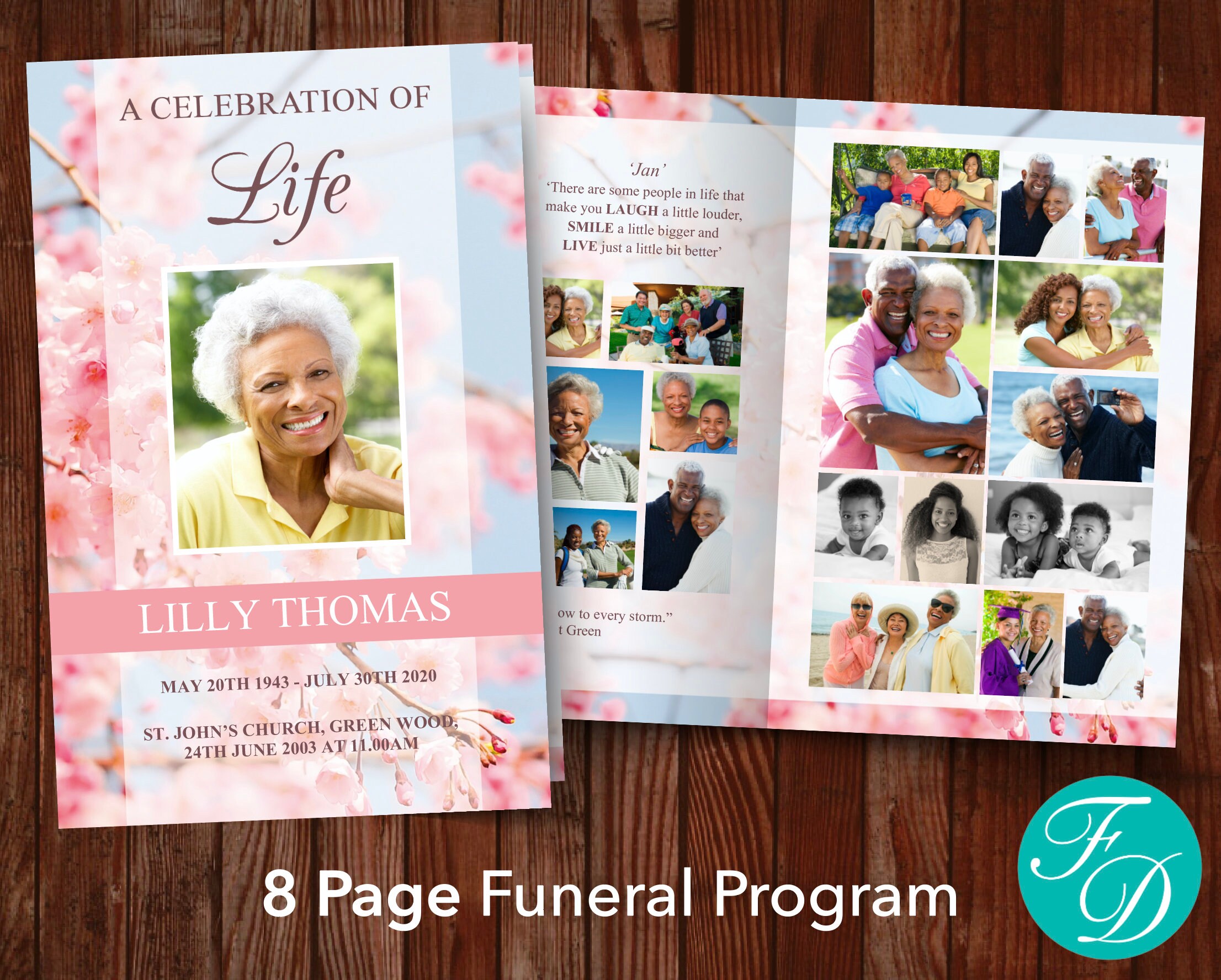 Pink Funeral Program Template 8 Page Funeral Template 8 | Etsy