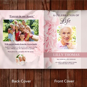 Pink Funeral Program Template for Woman With 12 Pages | 11x17 Obituary ...