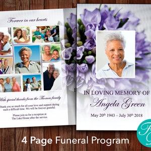 Purple Funeral Brochure for Women With Order of Service and Obituary ...
