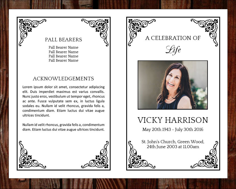 Traditional Funeral Program Template Simple Celebration of - Etsy UK