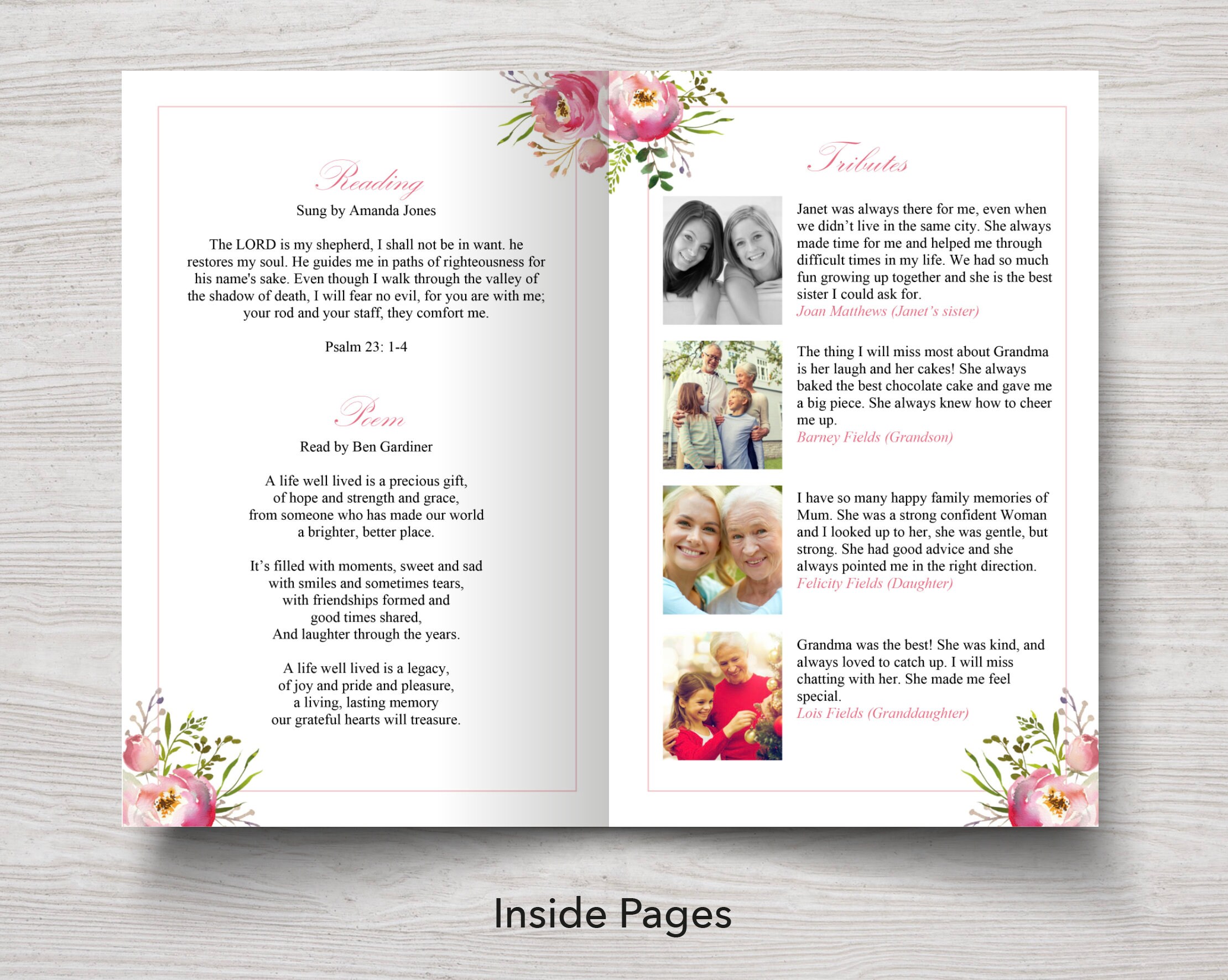 8 Page Funeral Program Template for Woman Eulogy Template | Etsy Canada