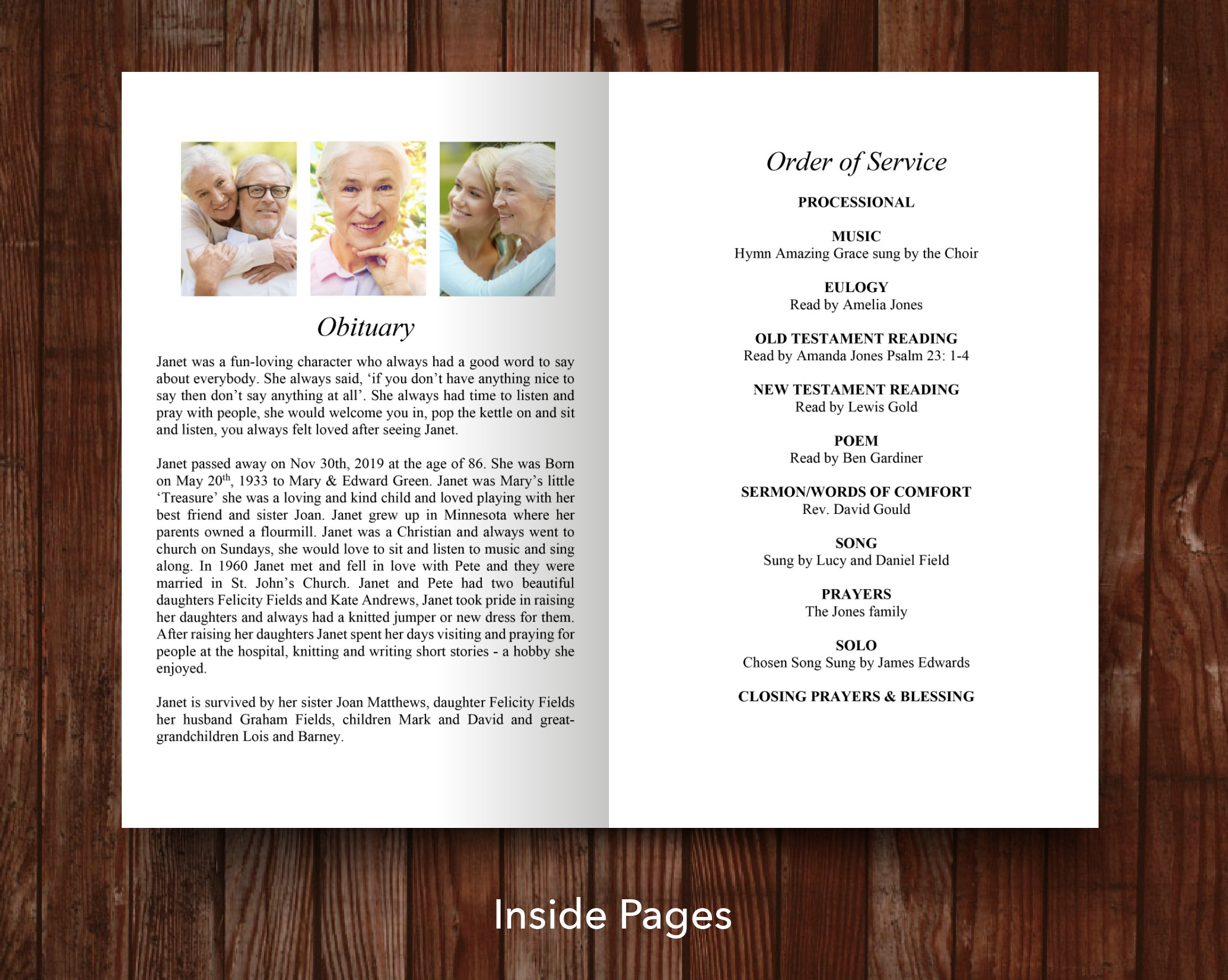 8 Page Funeral Program Template With Photo Collages Obituary | Etsy UK