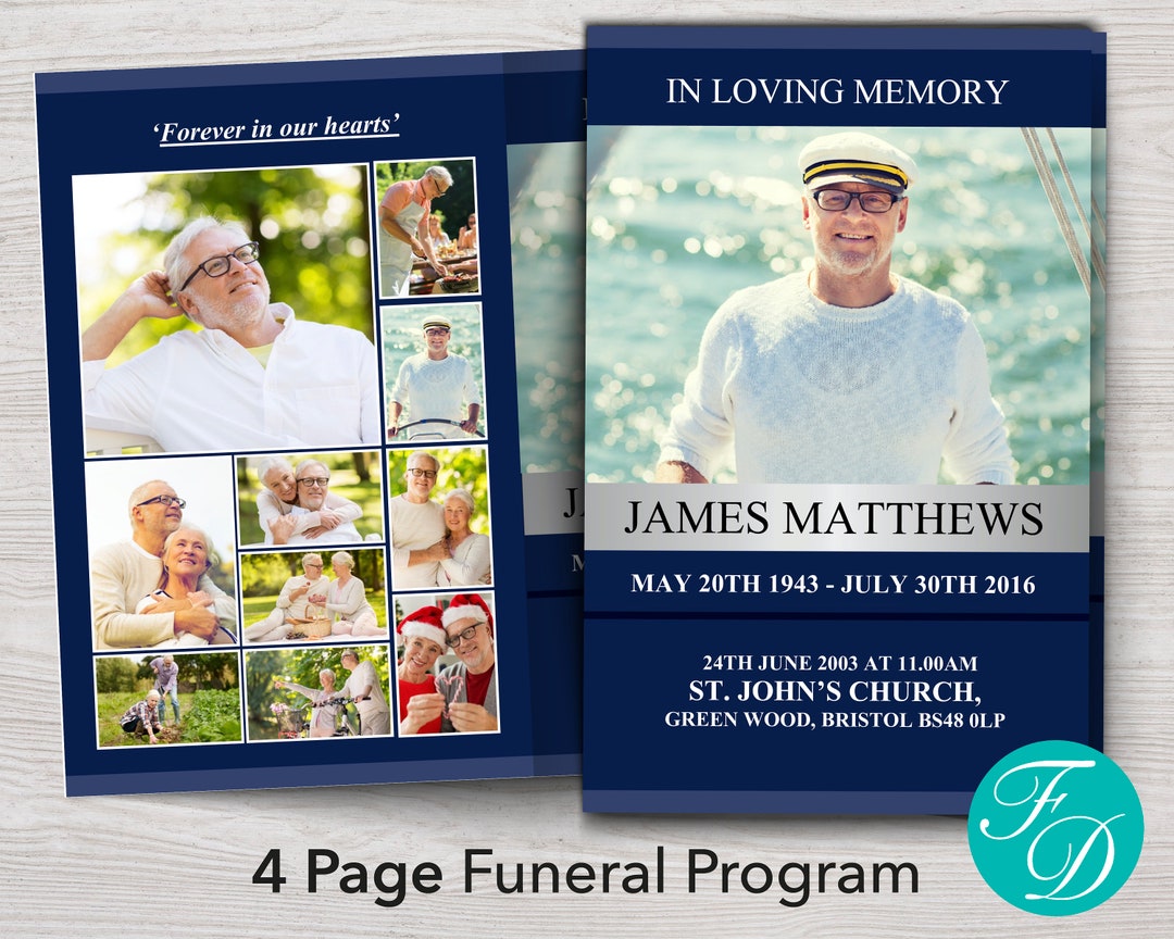Classic Funeral Program Template for Men Blue Obituary - Etsy UK