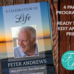 Funeral Program Template for Man Celebration of Life Program for Men ...