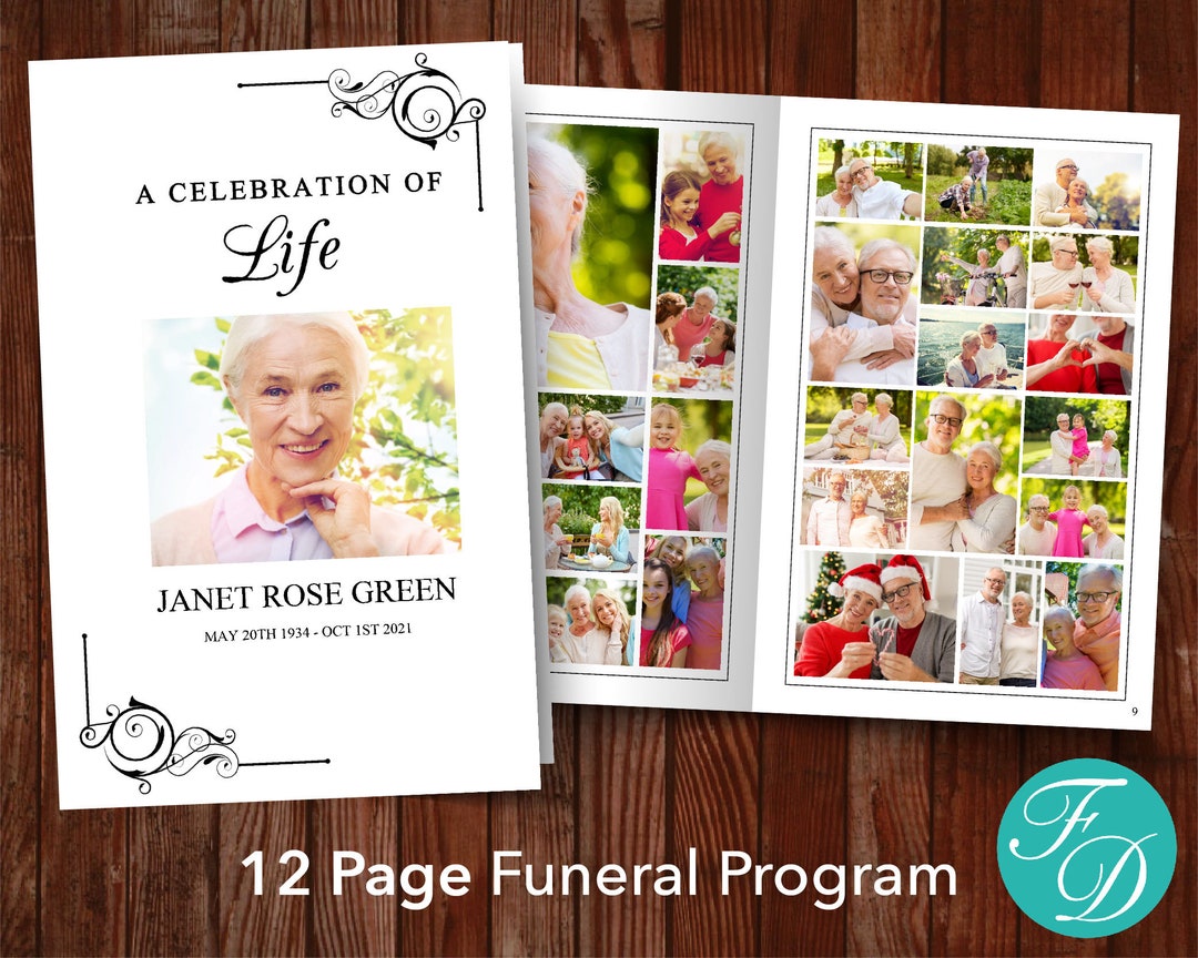 12 Page Funeral Program Template | Obituary Template | Funeral Order of ...