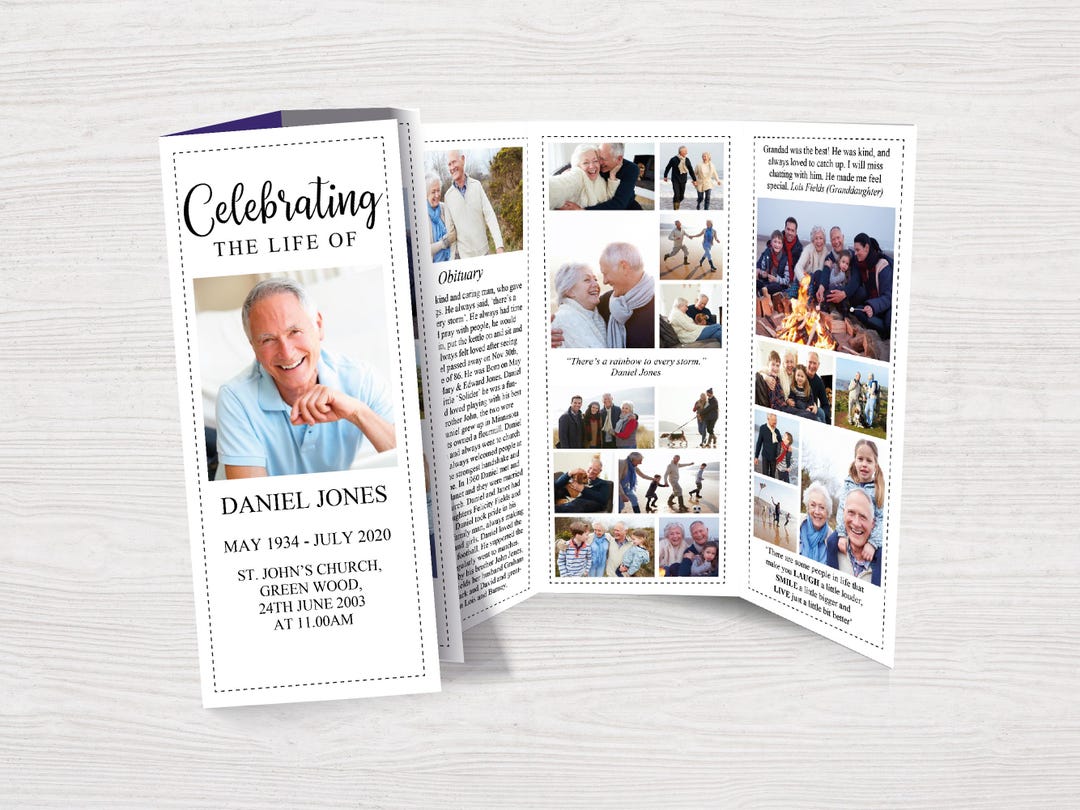 Trifold Funeral Program Template for Men | Husband Memorial Booklet ...