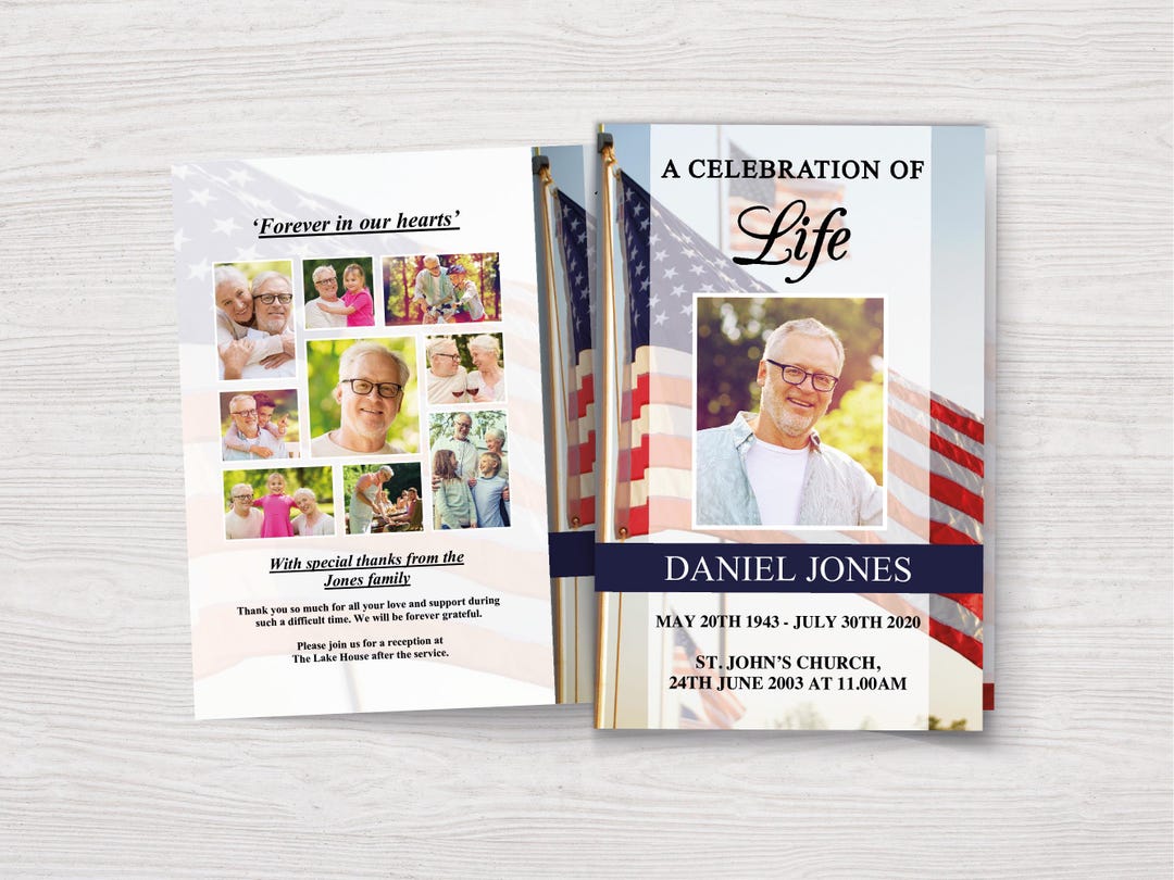 American Flag Funeral Program Template | Military Funeral Program ...