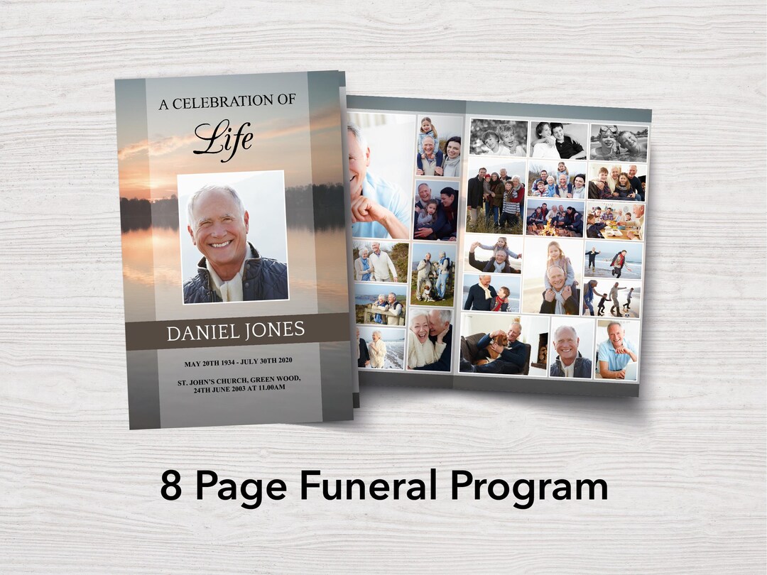 Lake Funeral Program Template for Man, 8 Page Celebration of Life ...