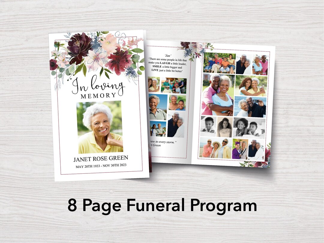 8 Page Funeral Program Template for Woman | Obituary Template for Women ...