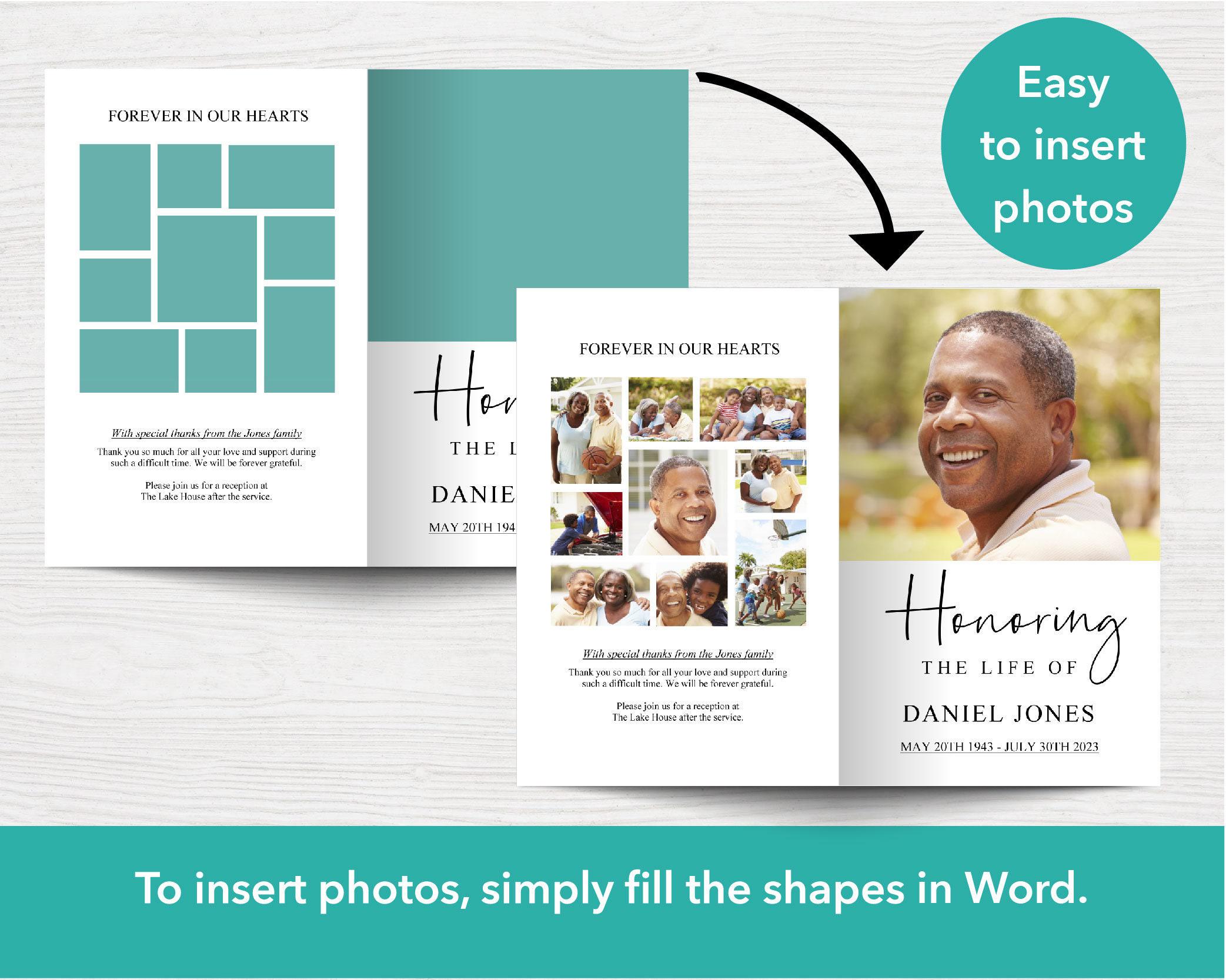 Funeral Program Template With Photo Collage and Obituary Example | Easy ...