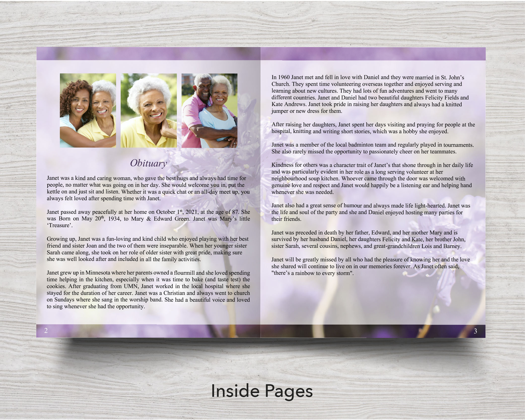 12 Page Funeral Program Template for Woman | Purple Funeral Program ...